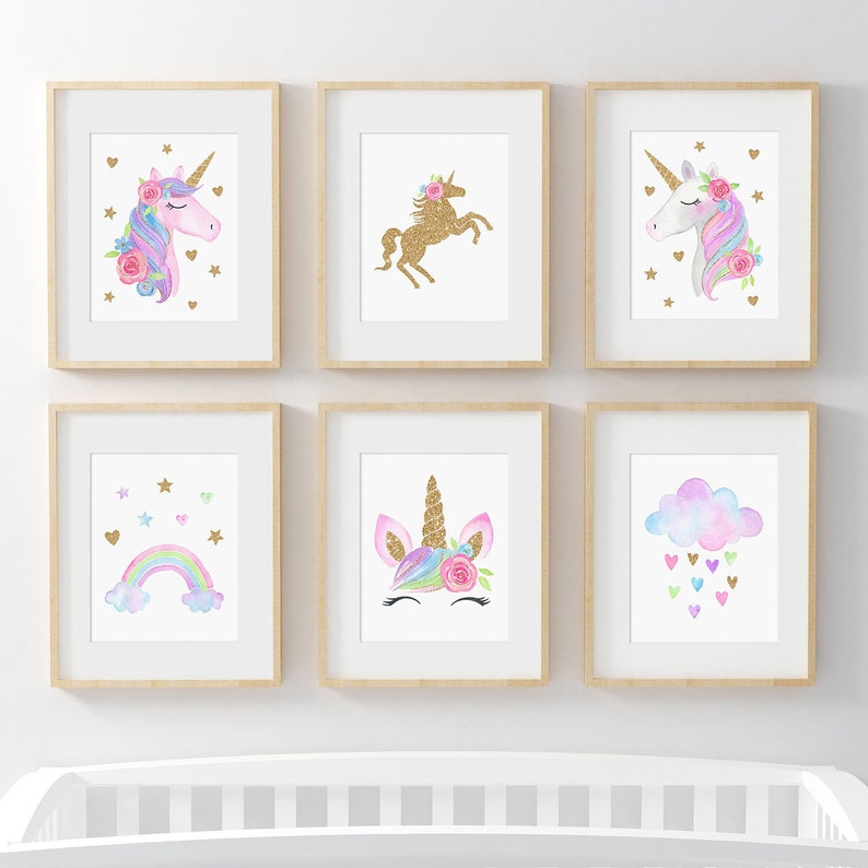 Unicorn Nursery Decor Posters Wall Art Prints Set of 6 | Etsy