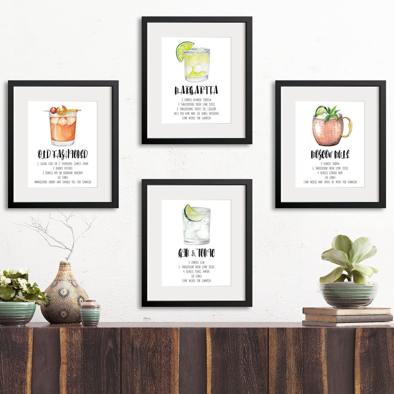 Bar Decor Posters Wall Art Prints Set of 4 Printable Kitchen - Etsy