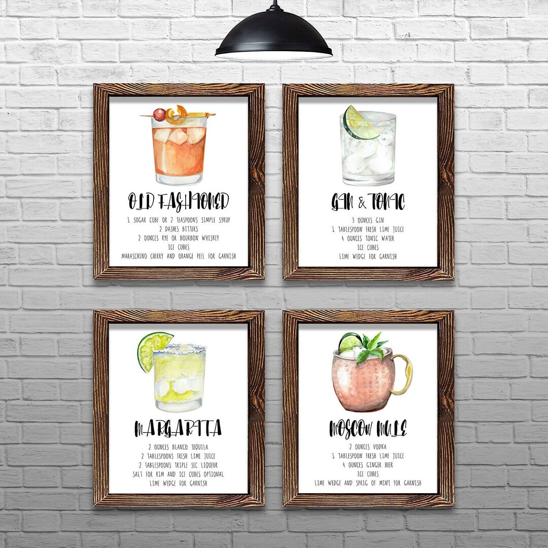 Bar Decor Posters Wall Art Prints Set of 4 Printable Kitchen Alcohol ...