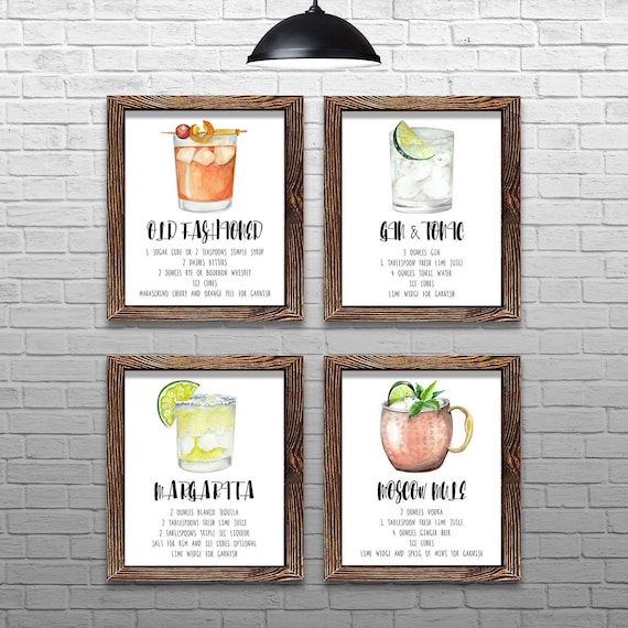 Bar Decor Posters Wall Art Prints Set of 4 Printable Kitchen | Etsy