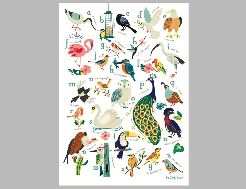 Birds Alphabet Art Print, Instant Download, 4 Sizes, Decorative ...