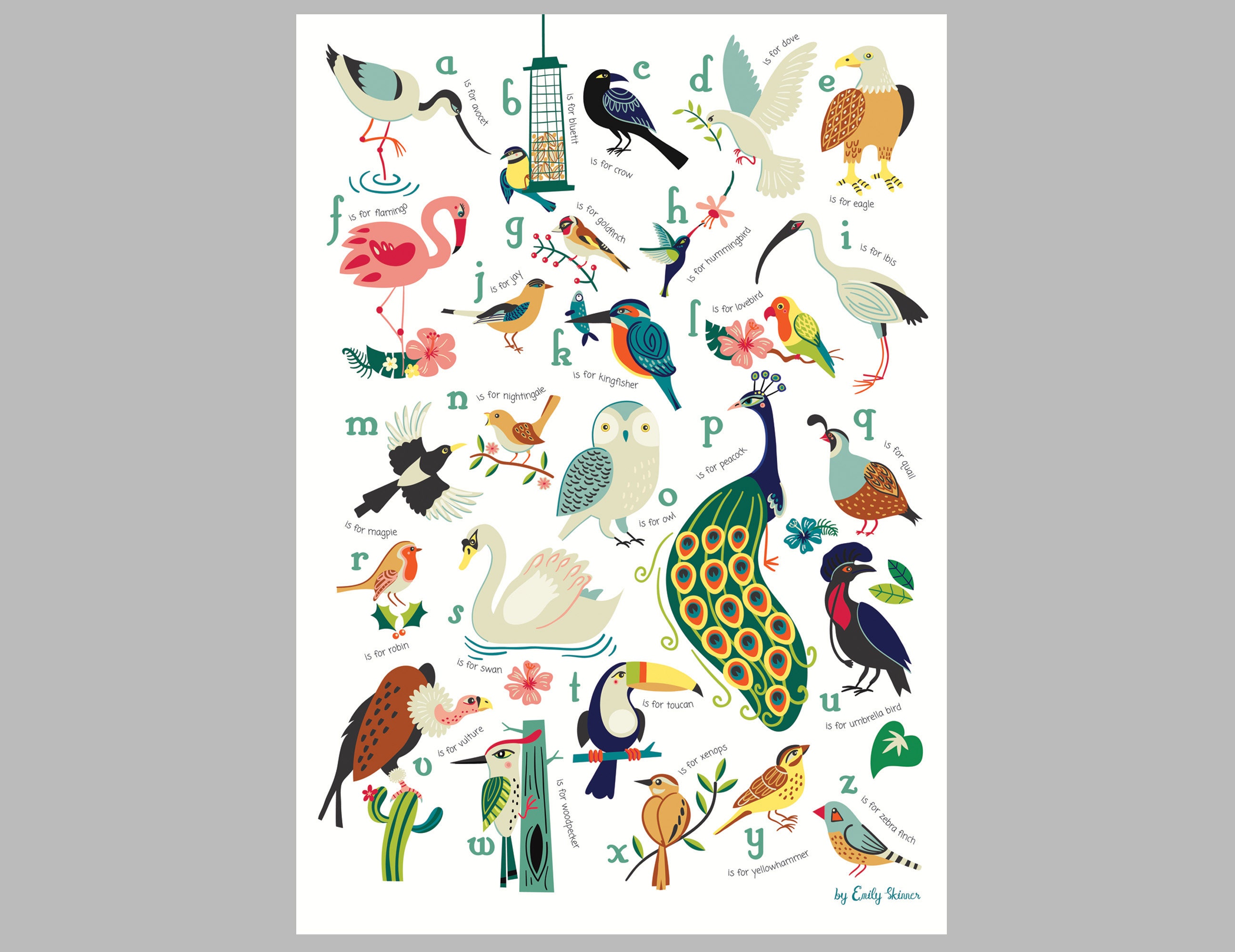 Birds alphabet art print instant download 4 sizes | Etsy