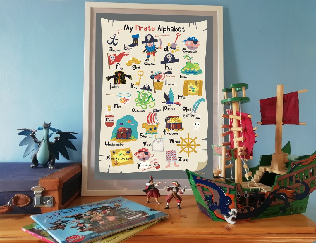 A2 Pirate Alphabet Poster With Cute Illustrations, Perfect Wall Art ...
