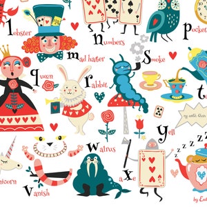 Alice in Wonderland Alphabet Art Print: Nursery Decor (digital Download ...