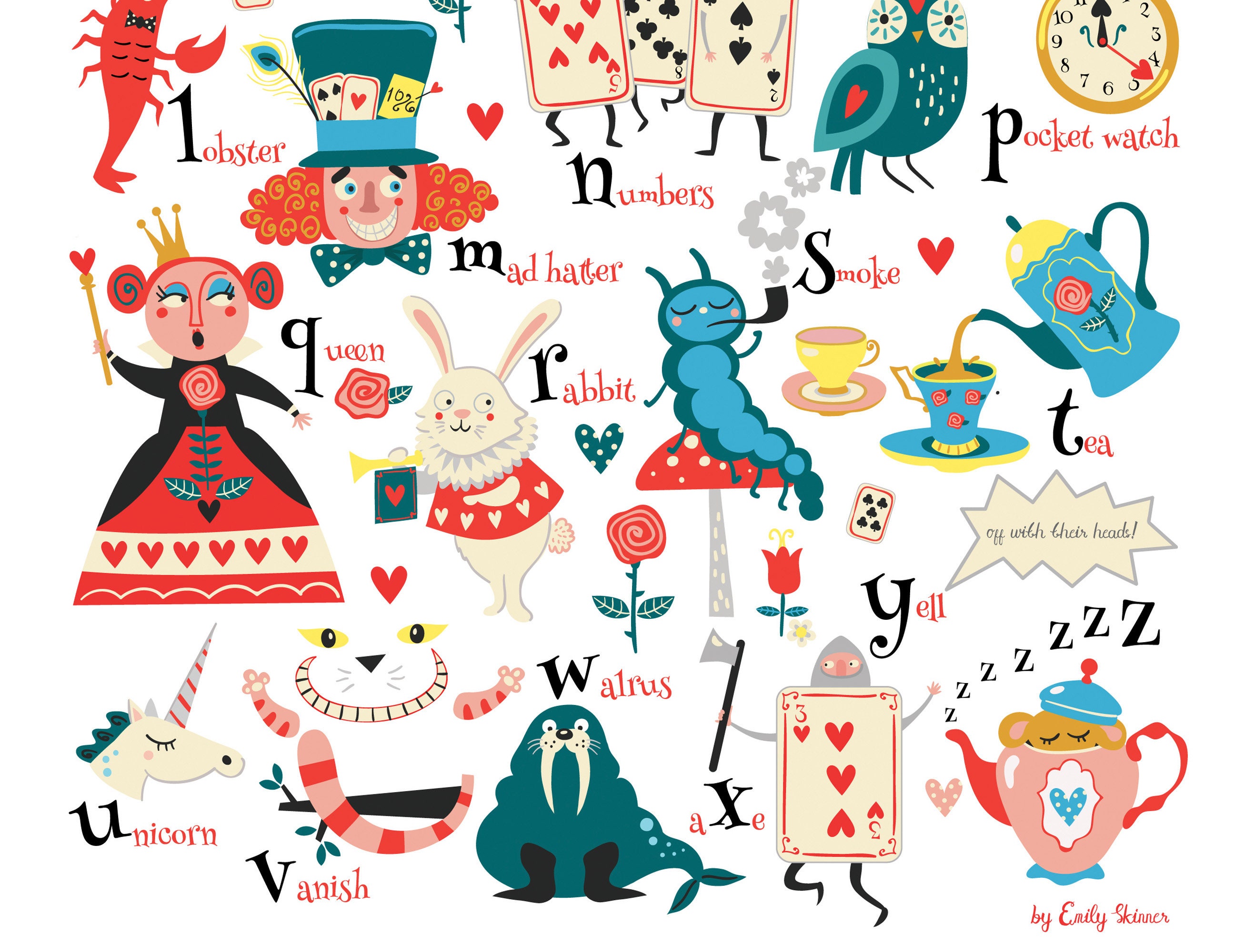 Alice in Wonderland Alphabet Art Print: Nursery Decor (digital Download ...