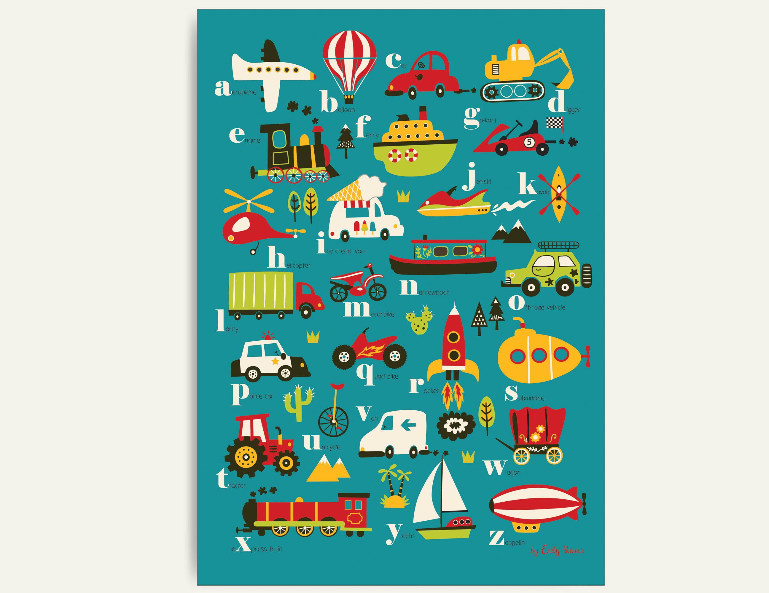 Transportation Alphabet Poster: Kids Wall Art, Cars & Trucks (digital ...