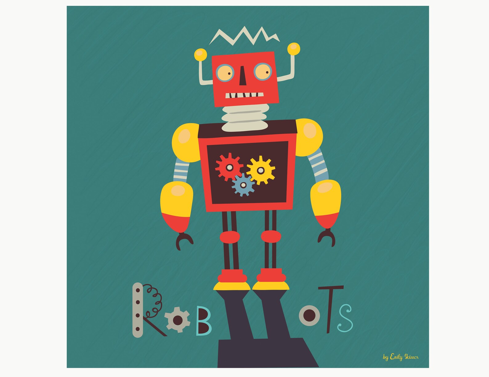 Robot Prints X 6 Instant Download Colourful Retro - Etsy
