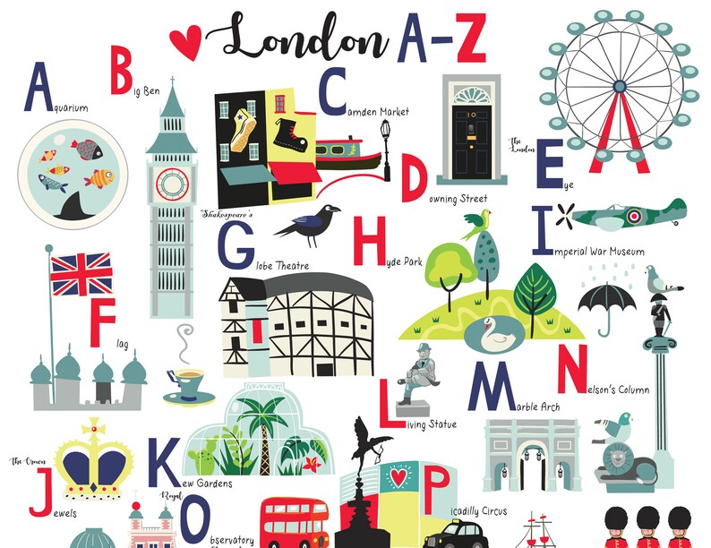 London Alphabet Print Instant Download A-Z London Landmarks | Etsy