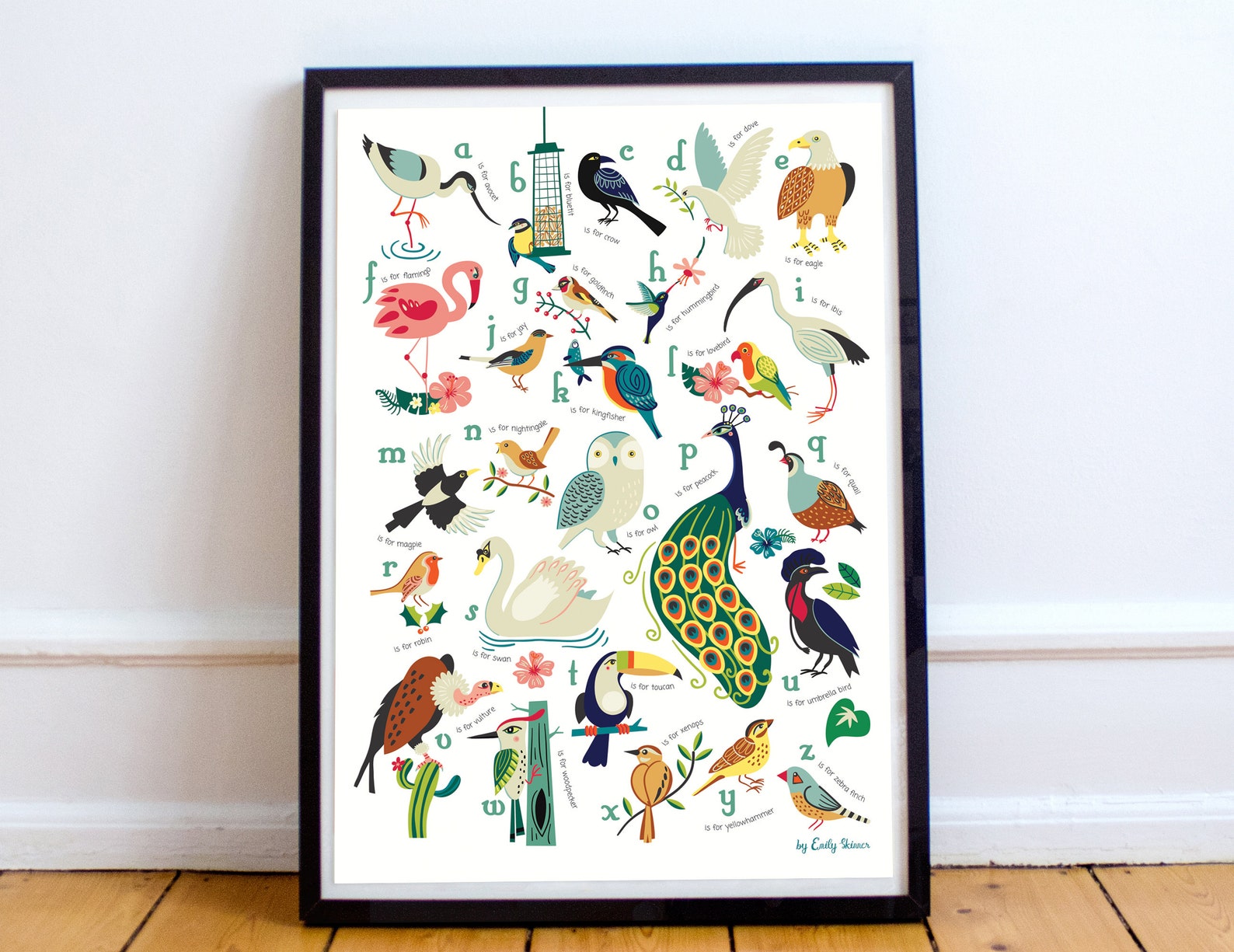 Birds alphabet art print instant download 4 sizes | Etsy