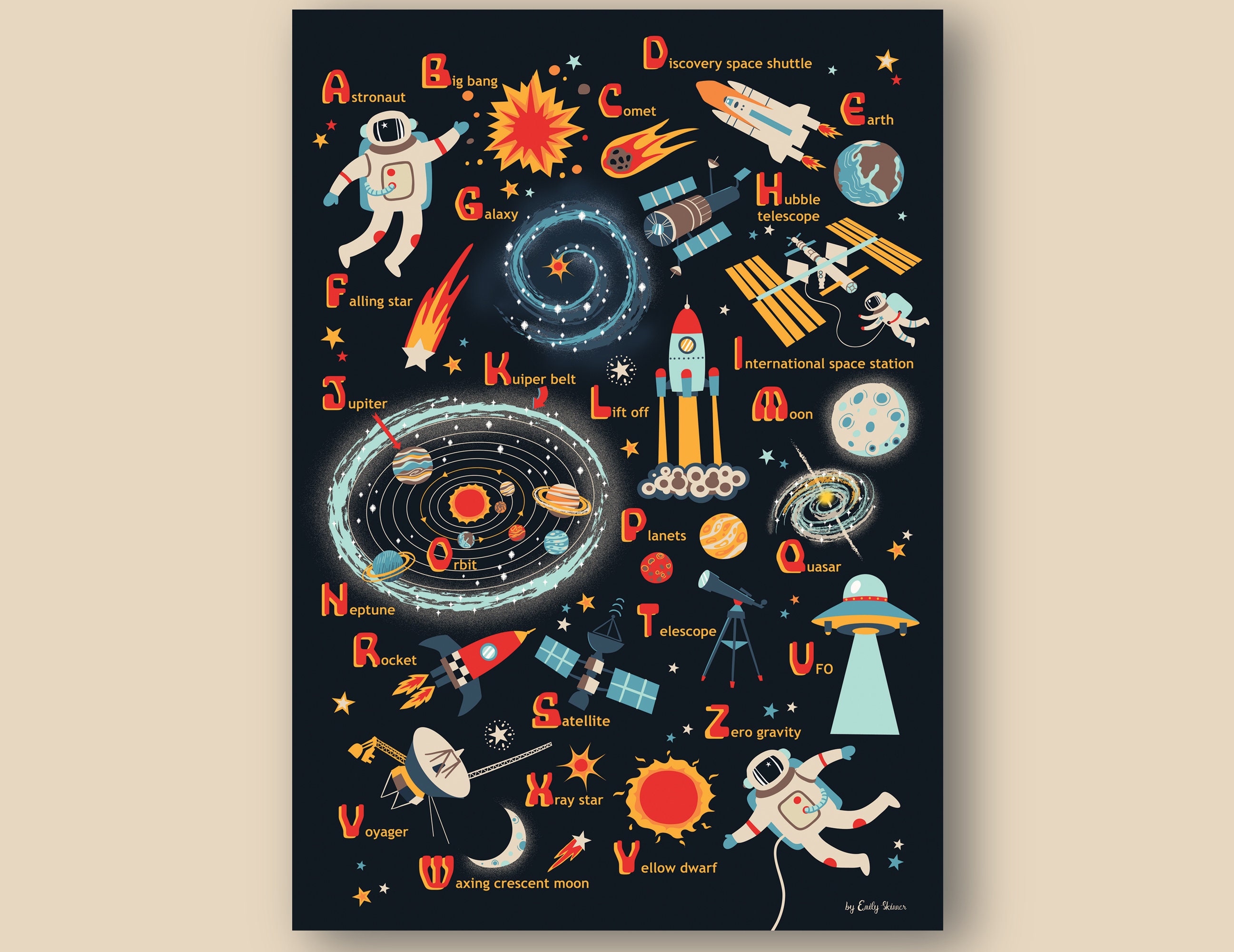 Space Alphabet Poster: Kids Room Decor, Astronaut Print (instant ...
