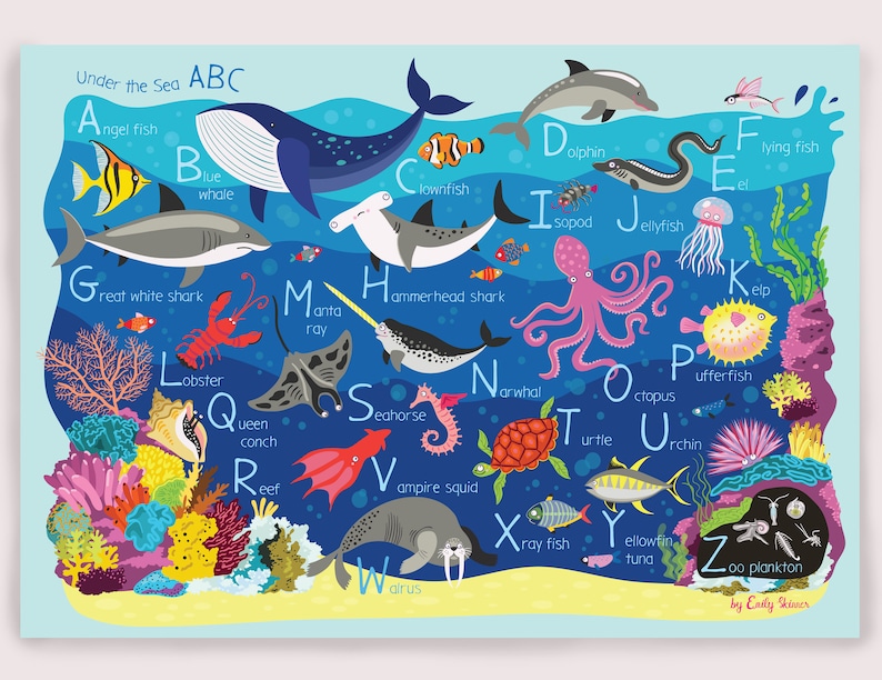 Under the Sea Children's Alphabet Poster, Instant Download - Etsy