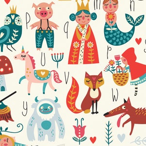 Fairytale Alphabet Poster: Kids Nursery Folk Art Print (instant ...