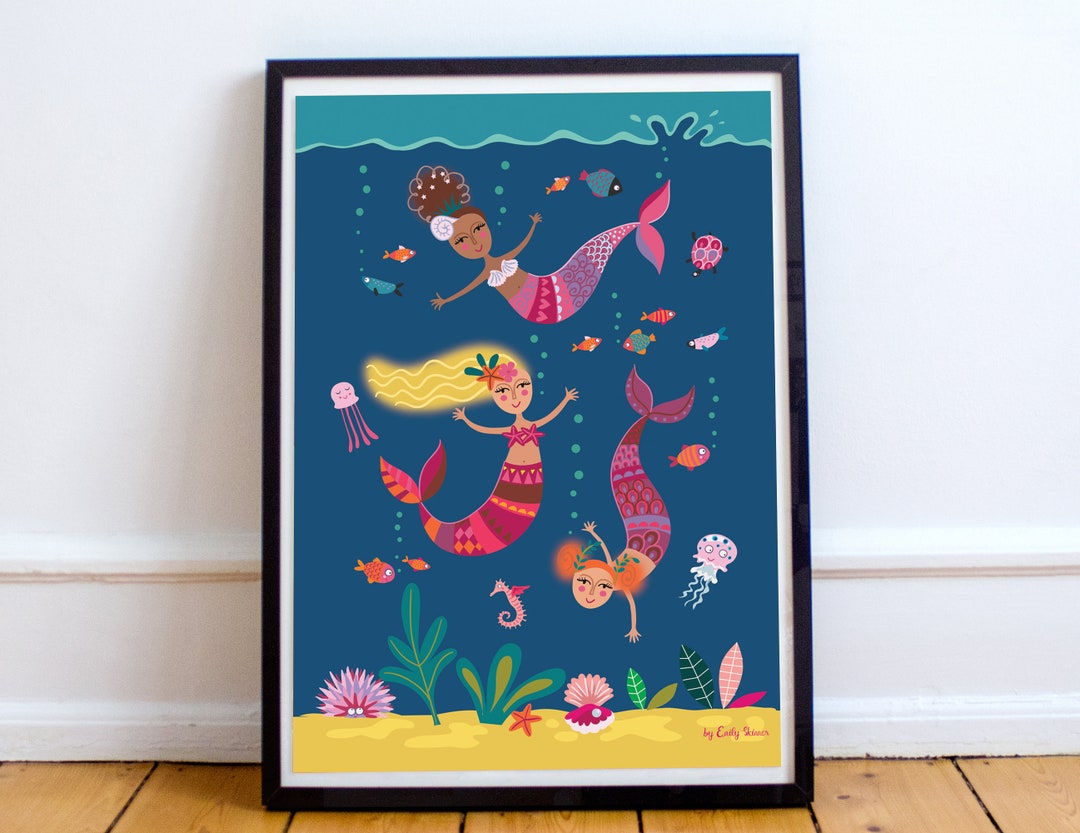 Mermaid Digital Download Print, Girl's Bedroom/nursery Wall Poster ...