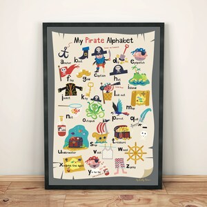 A2 Pirate Alphabet Poster With Cute Illustrations, Perfect Wall Art ...