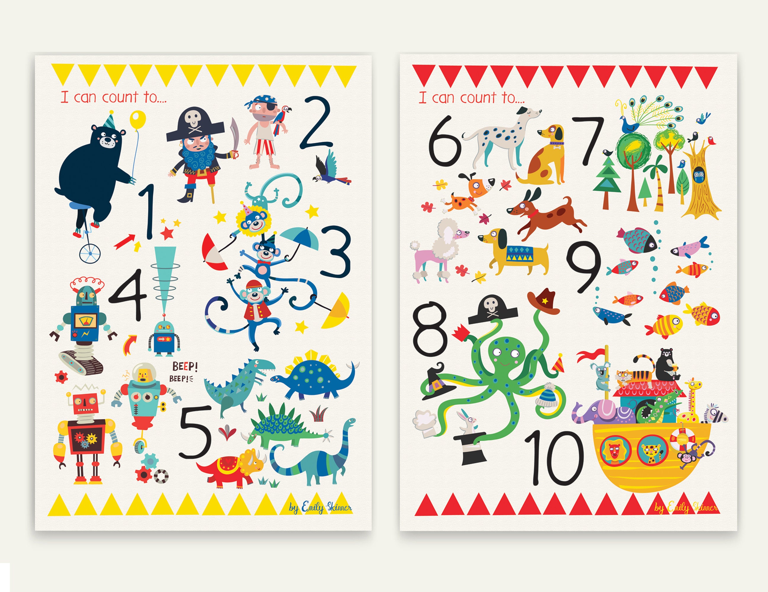 Number Prints Set of 2 Instant Download Kids Wall Art | Etsy