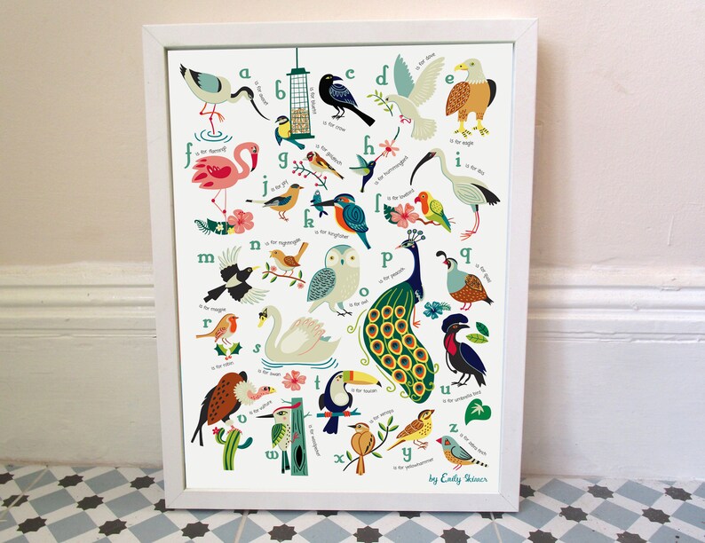 Birds Alphabet Art Print, Instant Download, 4 Sizes, Decorative ...