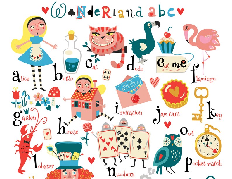 Alice in Wonderland Alphabet Print: Whimsical Nursery Wall Art - Etsy