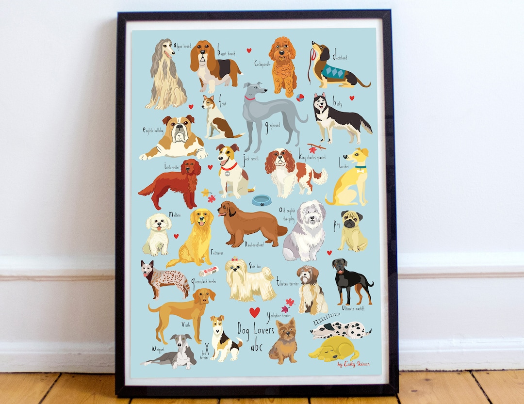 Dog Alphabet Art Print, Cute Decorative Wall Art Illustration Print ...