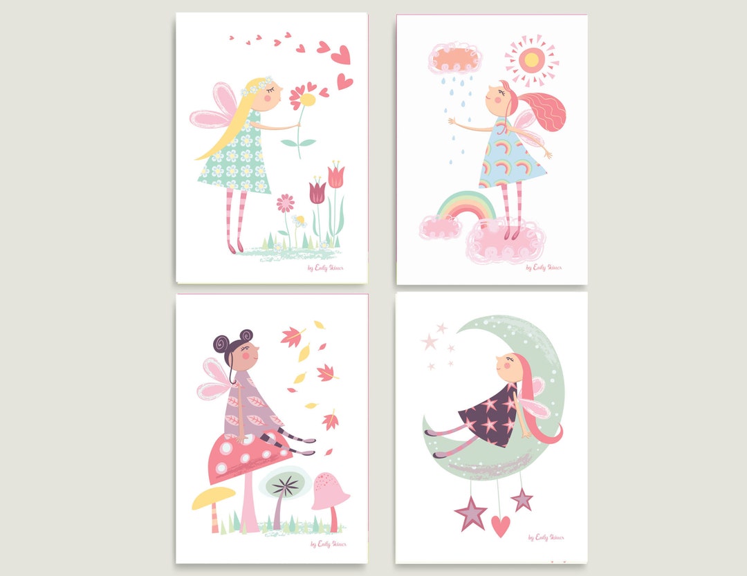 Set of 4 Fairy Prints, Instant Download, Childrens Art Prints, Kids ...