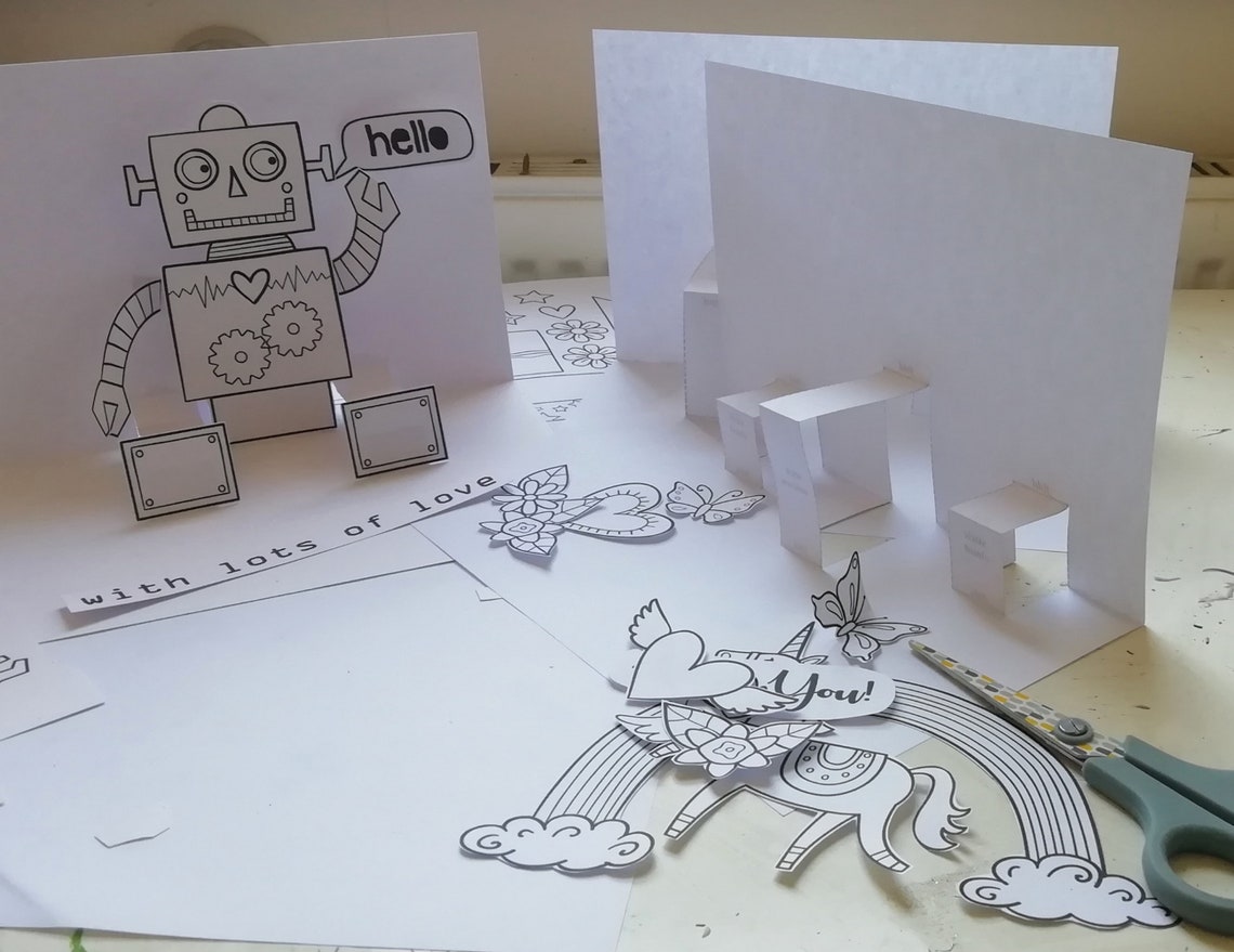 Hacer sus propias tarjetas pop-up imprimibles 4 x diseños - Etsy España