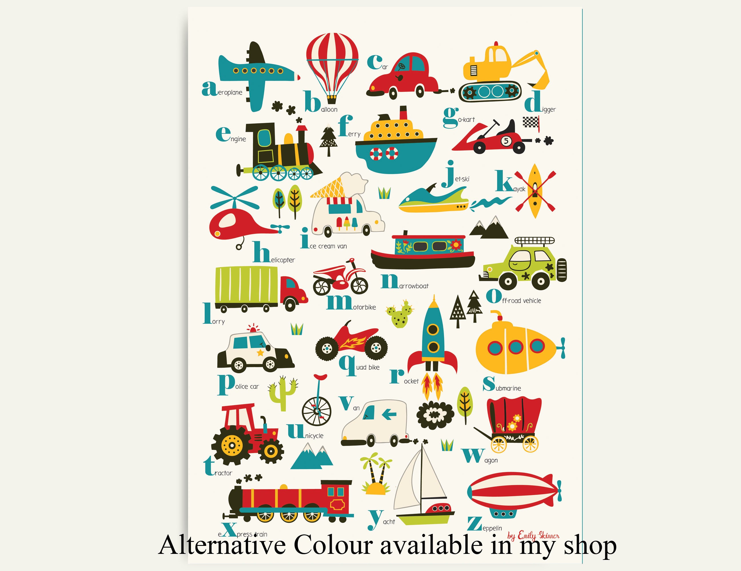 Transportation Alphabet Poster: Kids Wall Art, Cars & Trucks (digital ...
