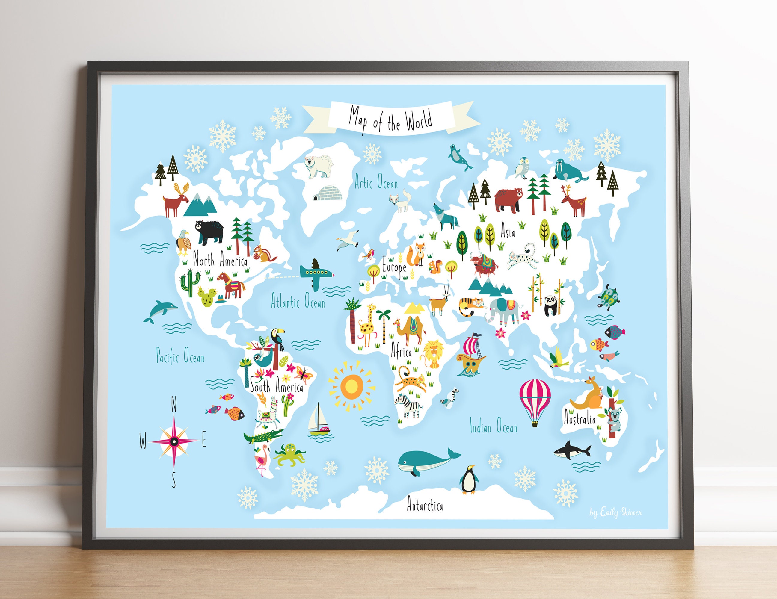 Children's World Map Wall Poster A2 Educational Art Print | Etsy
