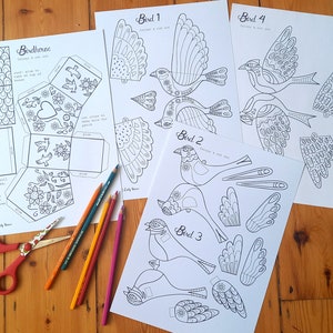 Paper Birds Printable Colouring and Craft for Kids, Digital Download ...