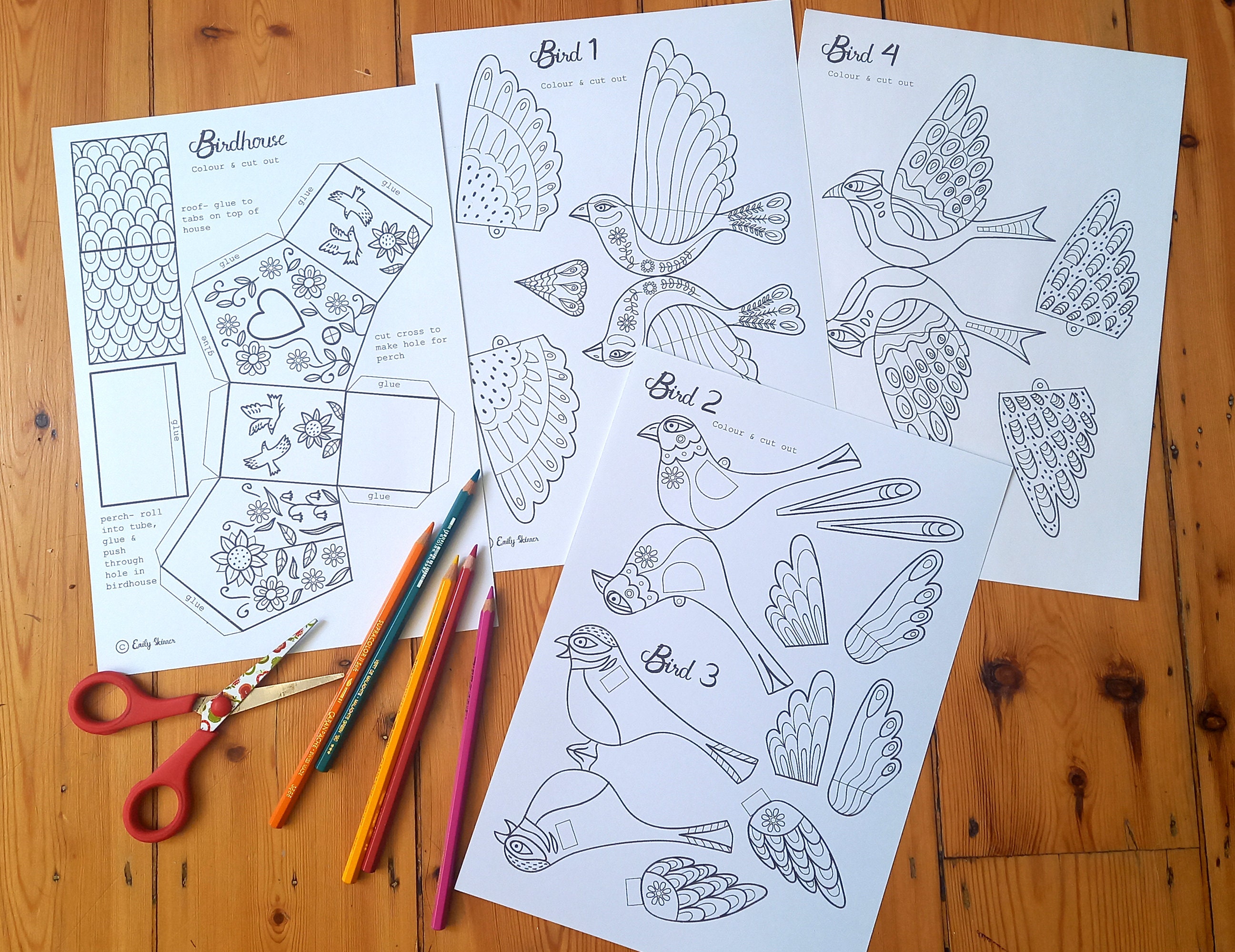 Paper Birds Printable Colouring and Craft for Kids Digital - Etsy Canada