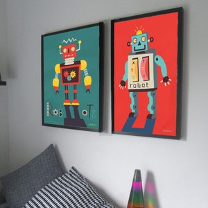 Robot Art Prints, Digital Download Colourful Wall Art for Children's ...