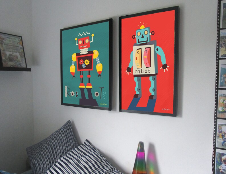 Robot Art Prints Digital Download Colourful Wall Art for | Etsy