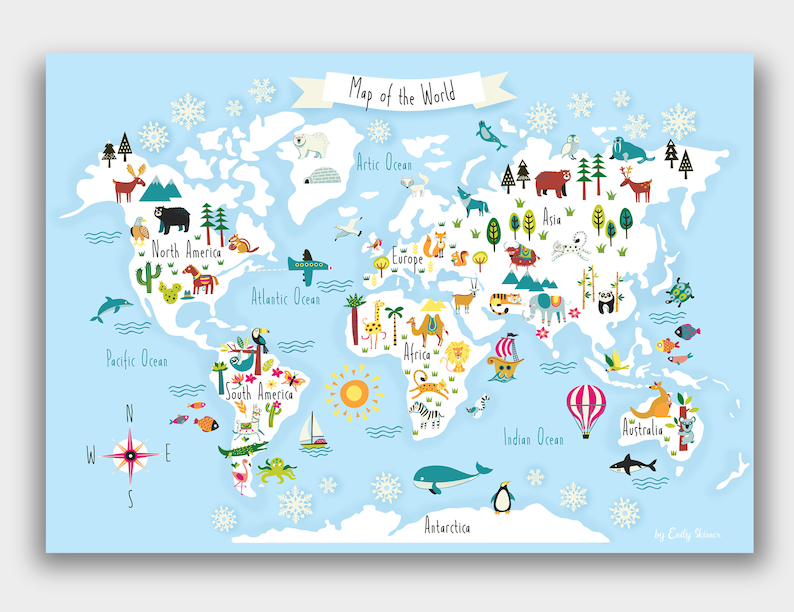 Children's World Map Poster: Educational Geography Art Print - Etsy