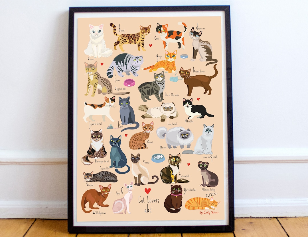 Cat Alphabet Art Print, Cute and Decorative Wall Art Illustration ...