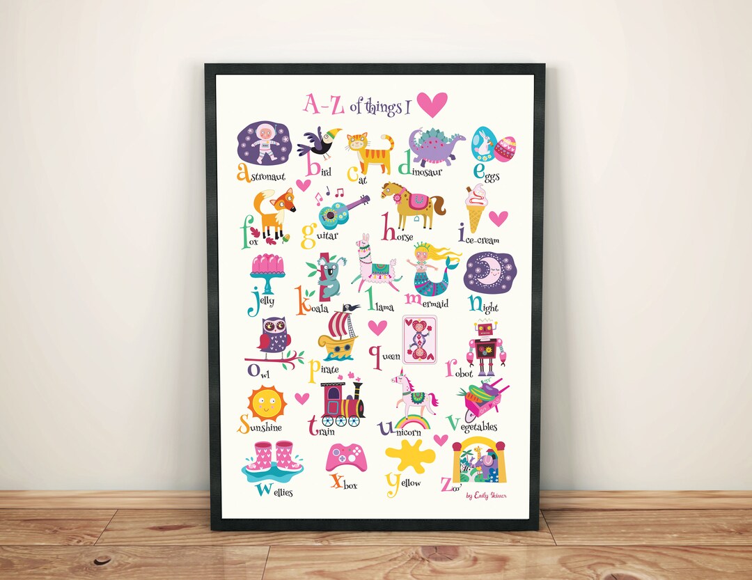 Alphabet Poster Childrens Art Print Instant Download Girls - Etsy
