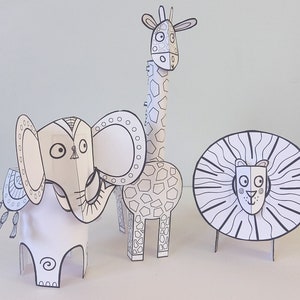 Paper Animal Craft: Printable Coloring Activity for Kids (digital ...