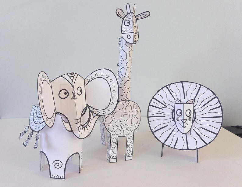 Paper Animal Craft: Printable Coloring Activity for Kids (digital ...