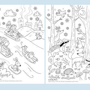 Winter Fun Colouring Pages, Digital Download Kids Activity, 5 Cute ...