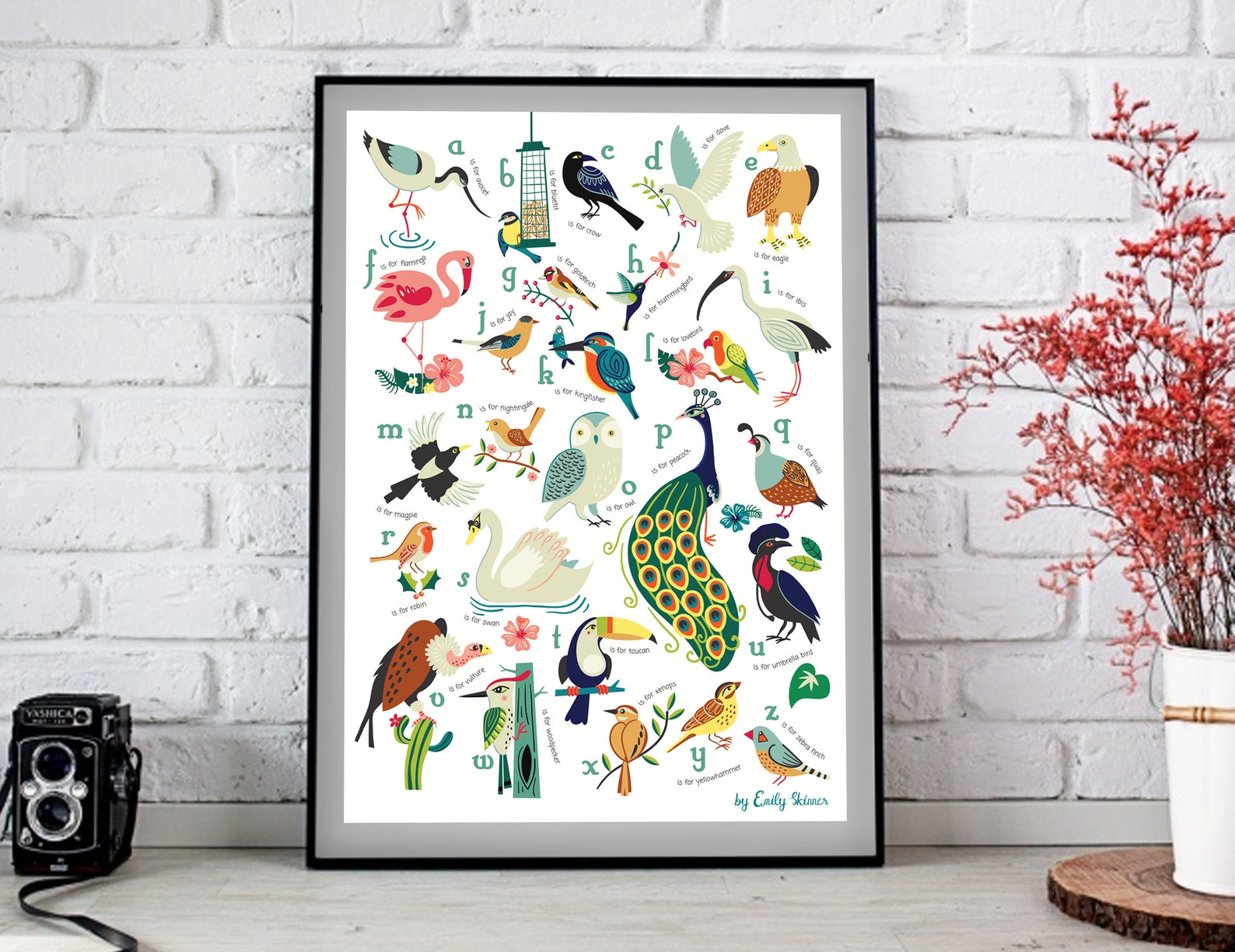 Birds alphabet art print instant download 4 sizes | Etsy