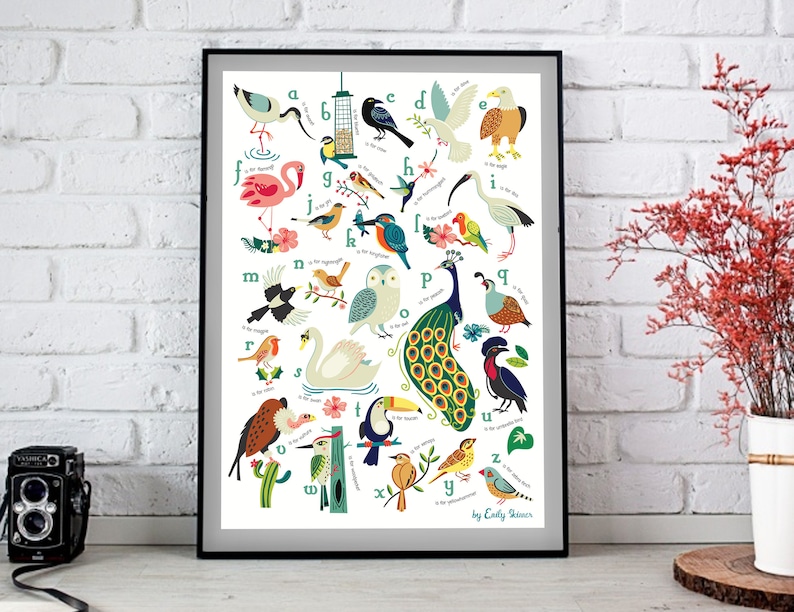 Birds Alphabet Art Print, Instant Download, 4 Sizes, Decorative ...