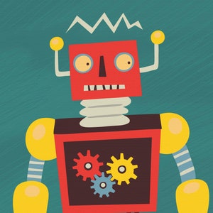 Robot Art Prints, Digital Download Colourful Wall Art for Children's ...