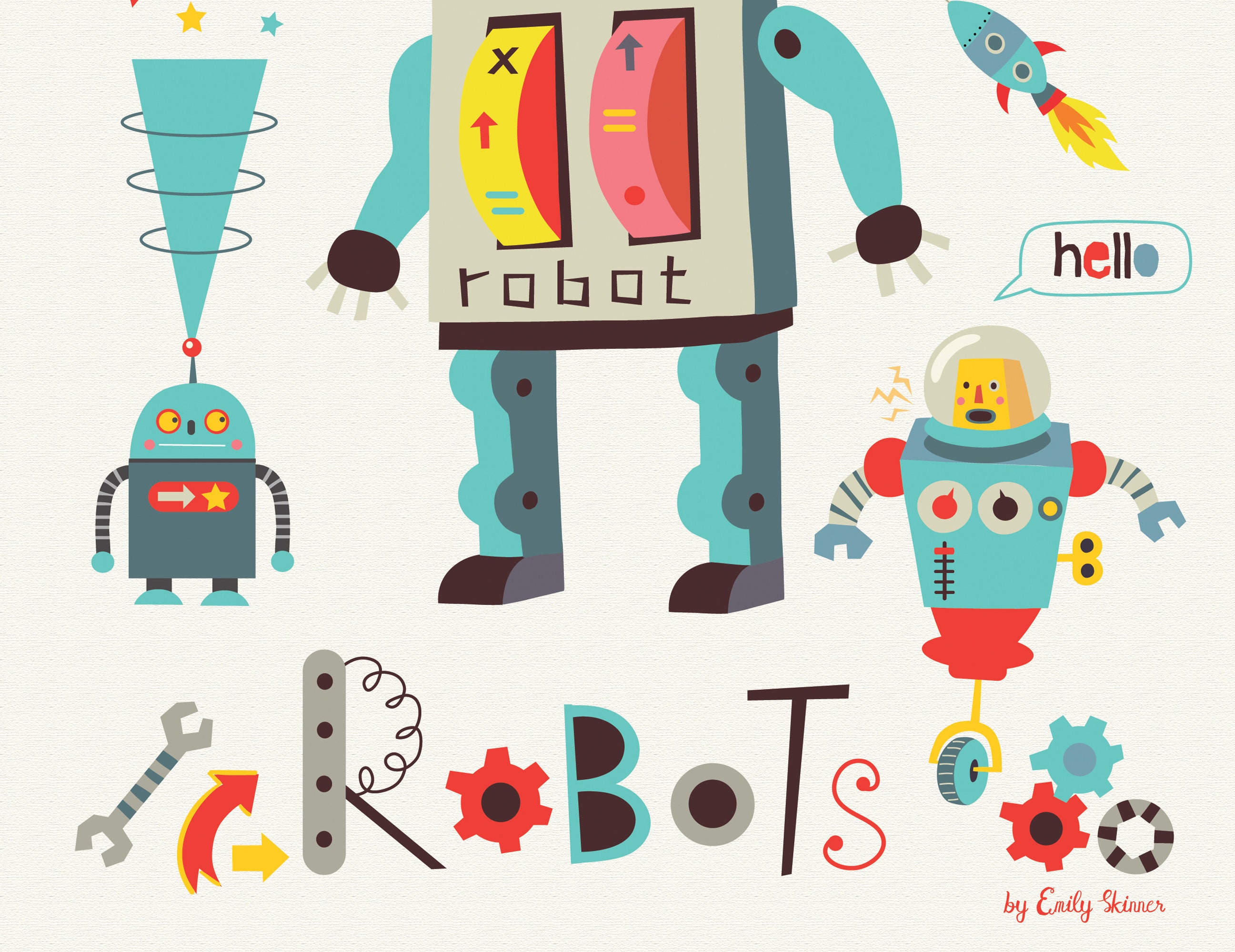 Children's Robot Art Print Instant Download Robot Print | Etsy