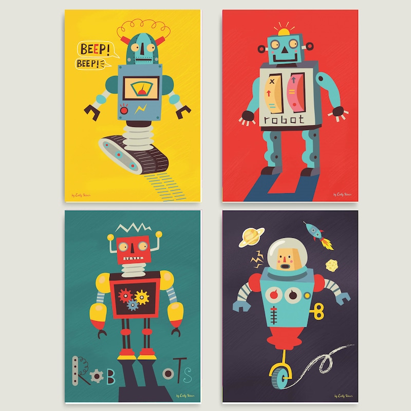 Retro Robot Art - Etsy