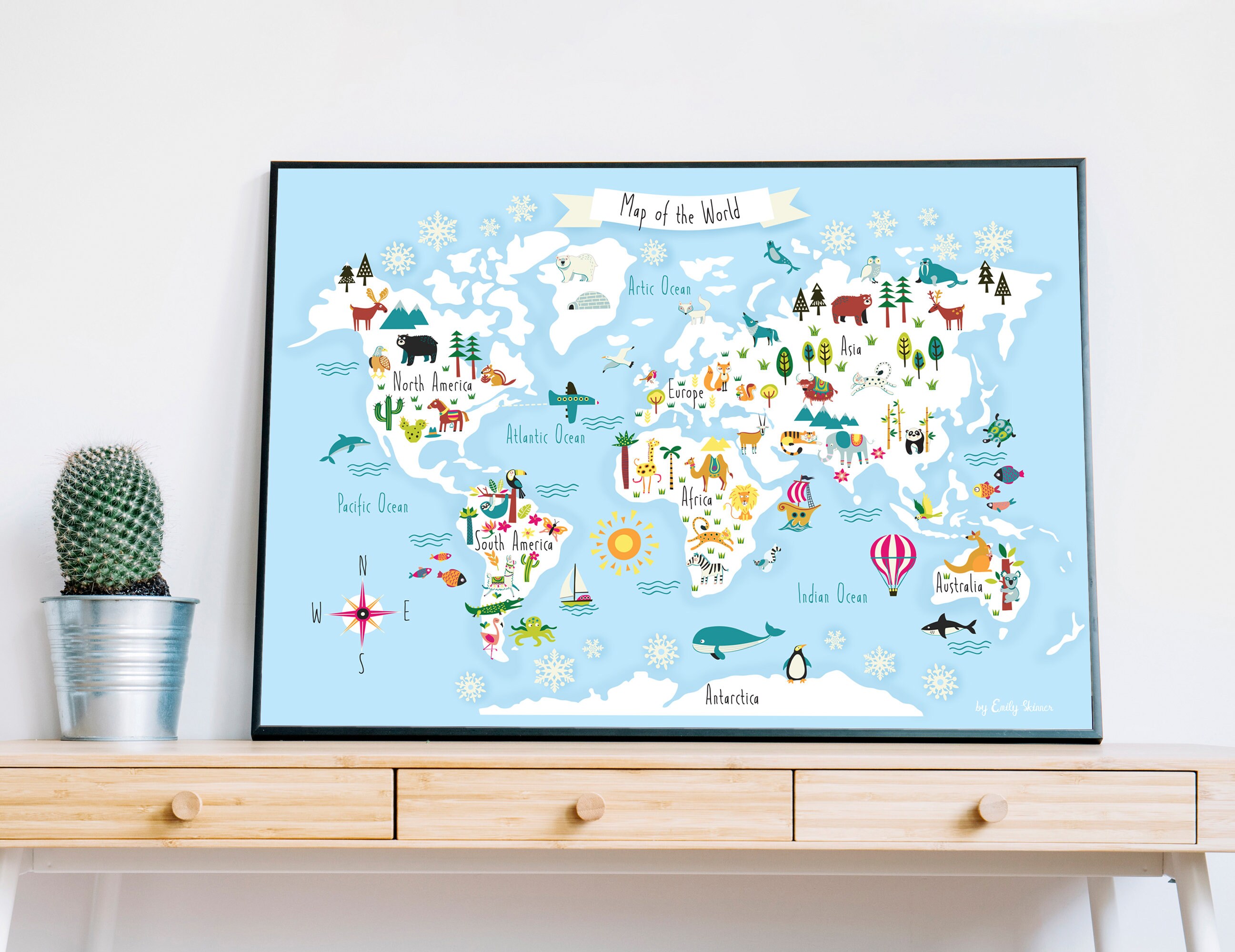 Children's World Map Art Print Instant Download - Etsy UK