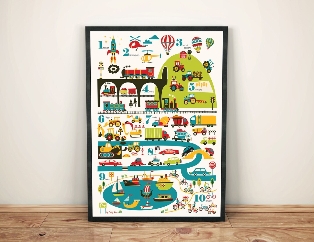 A3 Vehicles Counting Numbers Poster, Fun and Educational Children's ...