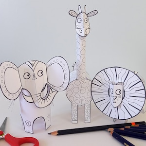 Paper Animal Craft: Printable Coloring Activity for Kids (digital ...