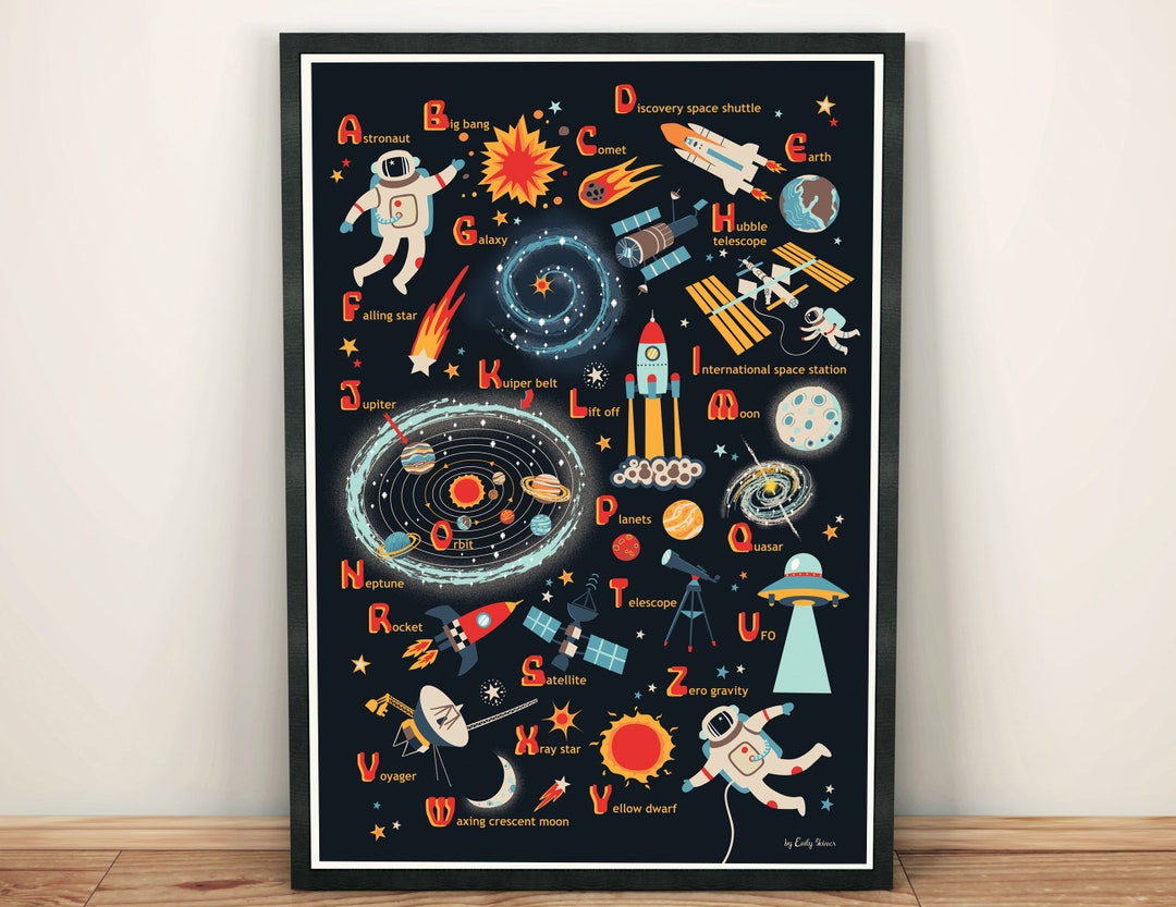 Children's Space Alphabet Poster, Cute and Educational Graphic Wall Art ...