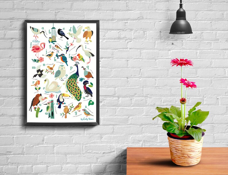Birds alphabet art print instant download 4 sizes | Etsy