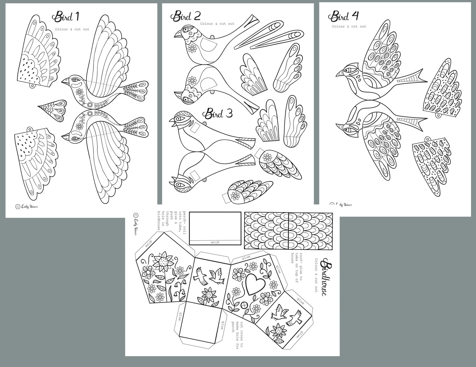 Paper Birds Printable Colouring and Craft for Kids Digital - Etsy Canada