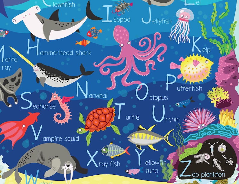 Under the Sea Children's Alphabet Poster, Instant Download - Etsy