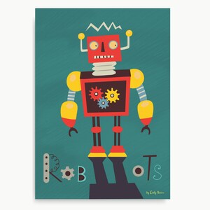 Robot Art Prints, Digital Download Colourful Wall Art for Children's ...