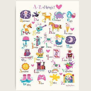 Alphabet Poster, Childrens Art Print, Instant Download, Girls Bedroom ...